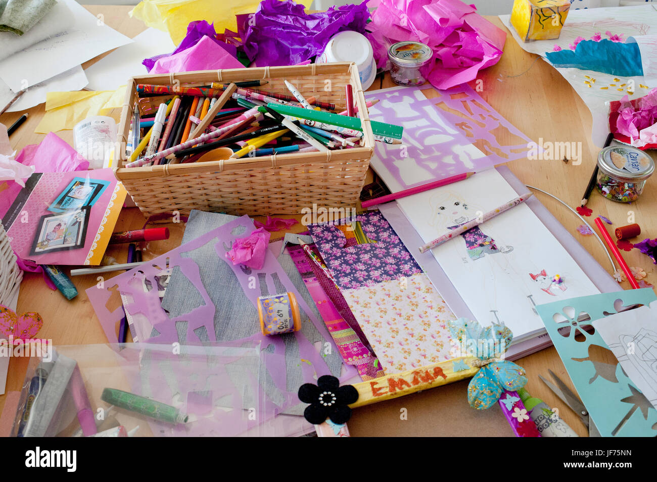 Drawing tools on table Stock Photo - Alamy
