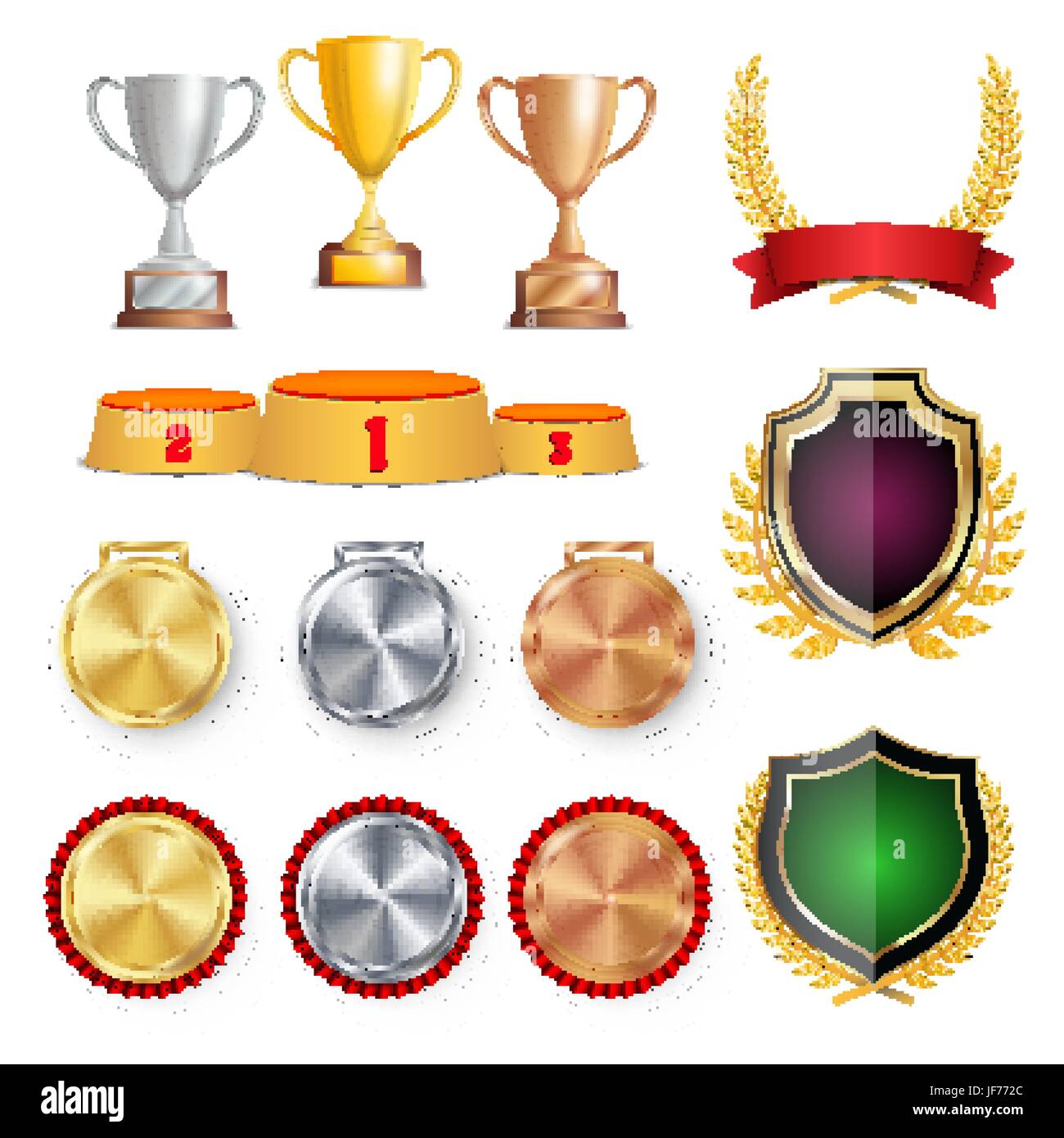 Ceremony Winner Honor Prize. Trophy Awards Cups, Golden Laurel Wreath ...