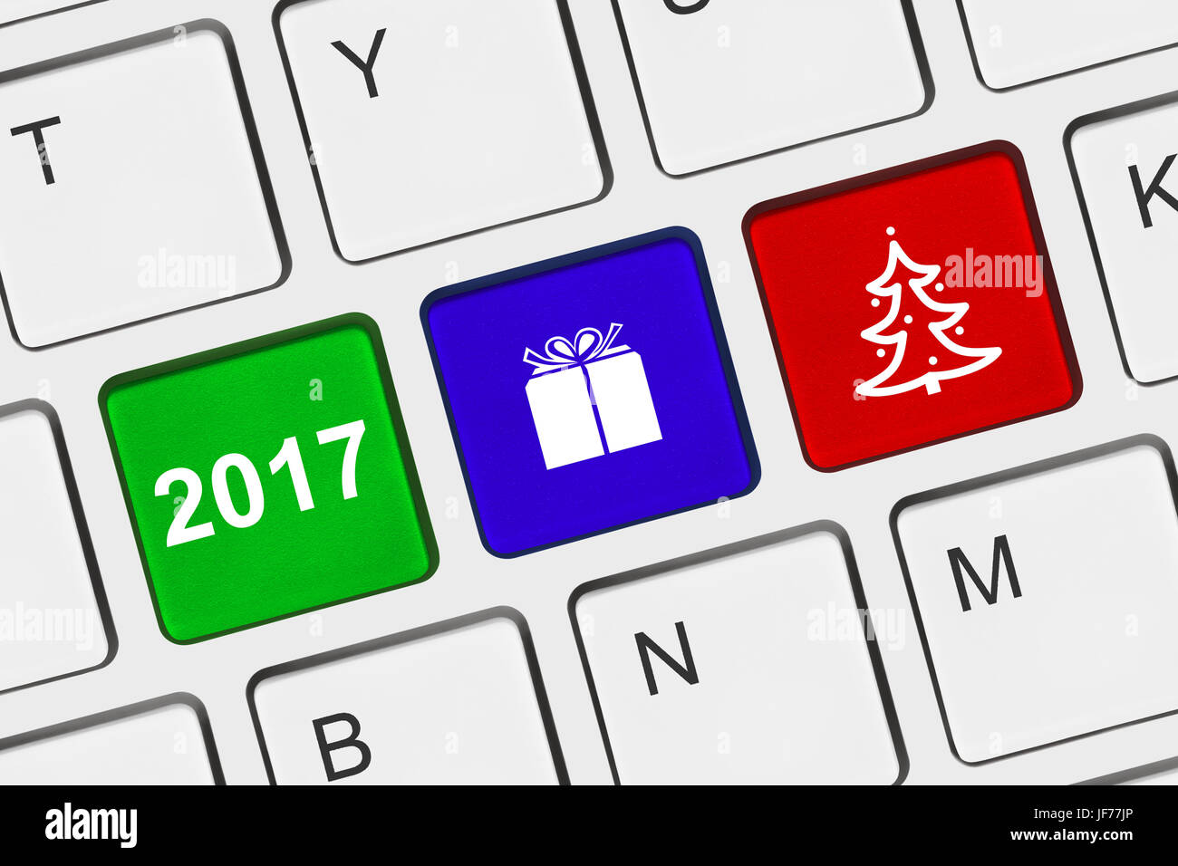 Computer keyboard with New Year keys Stock Photo - Alamy