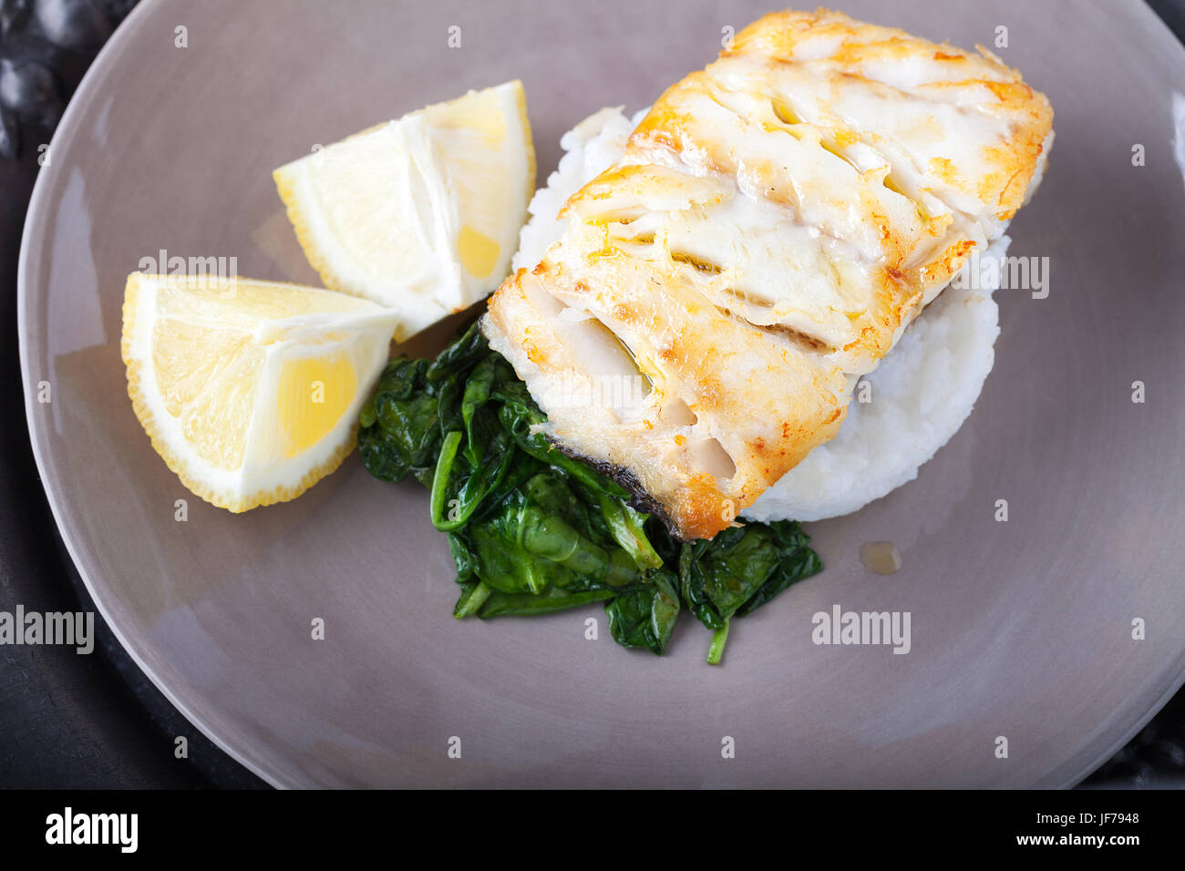 Cod spinach plate hi-res stock photography and images - Alamy
