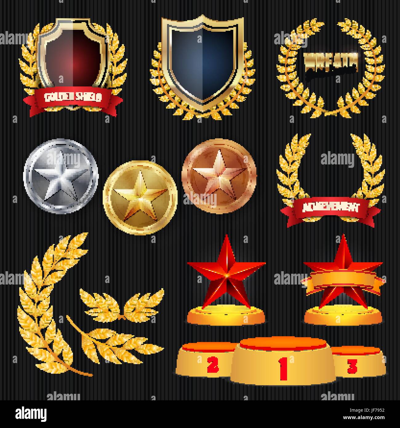 Vector Awards And Trophies Collection. Golden Badges And Labels ...
