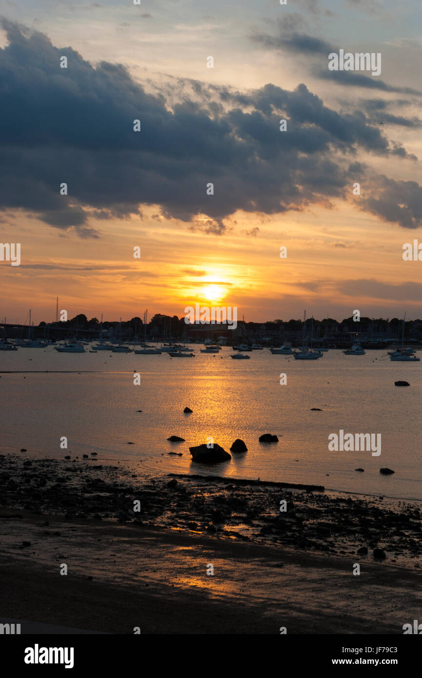 Sunset over Beverly Harbor. View from the Salem Willows Park, in Salem ...