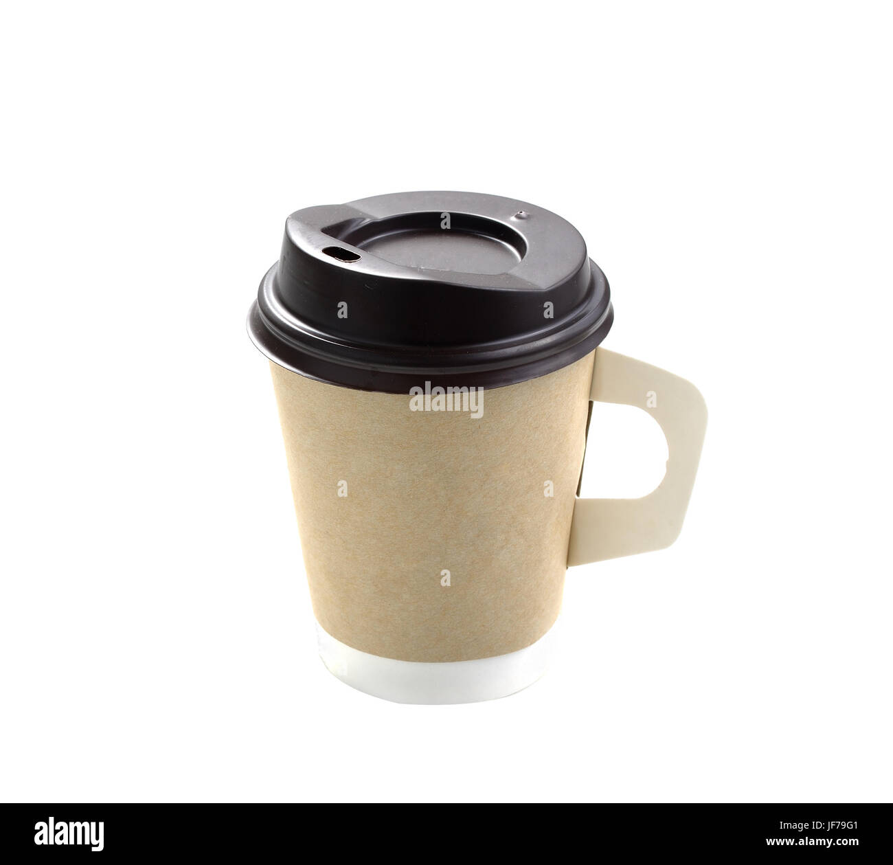 Close up take-out coffee with brown cap and cup holder. Isolated on ...