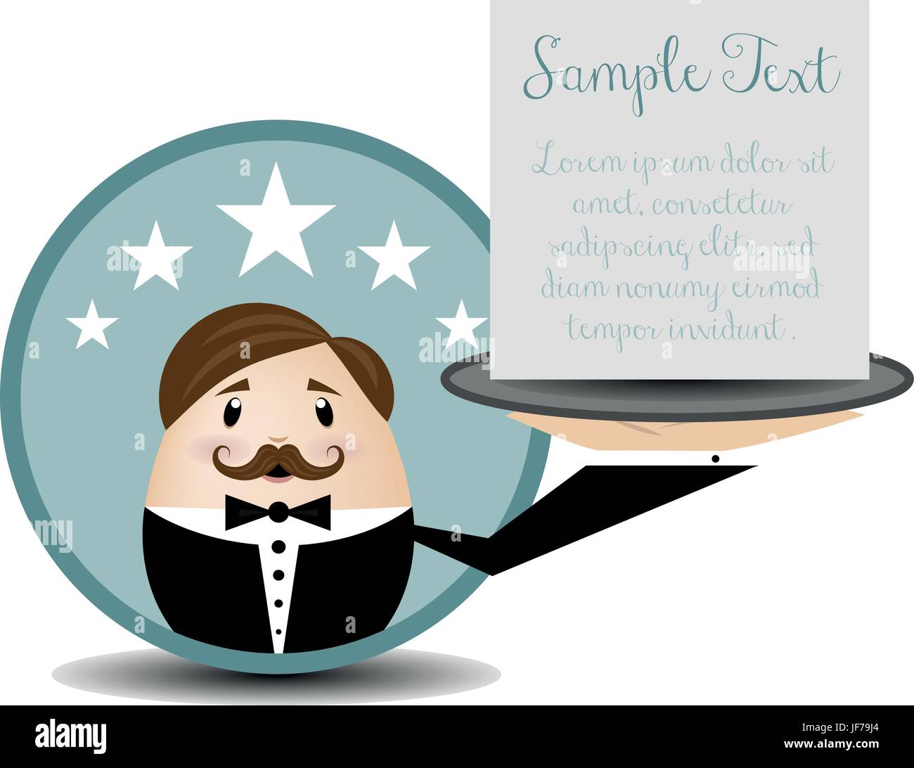 restaurant, isolated, comic, waiter, butler, menu, servant, vector ...