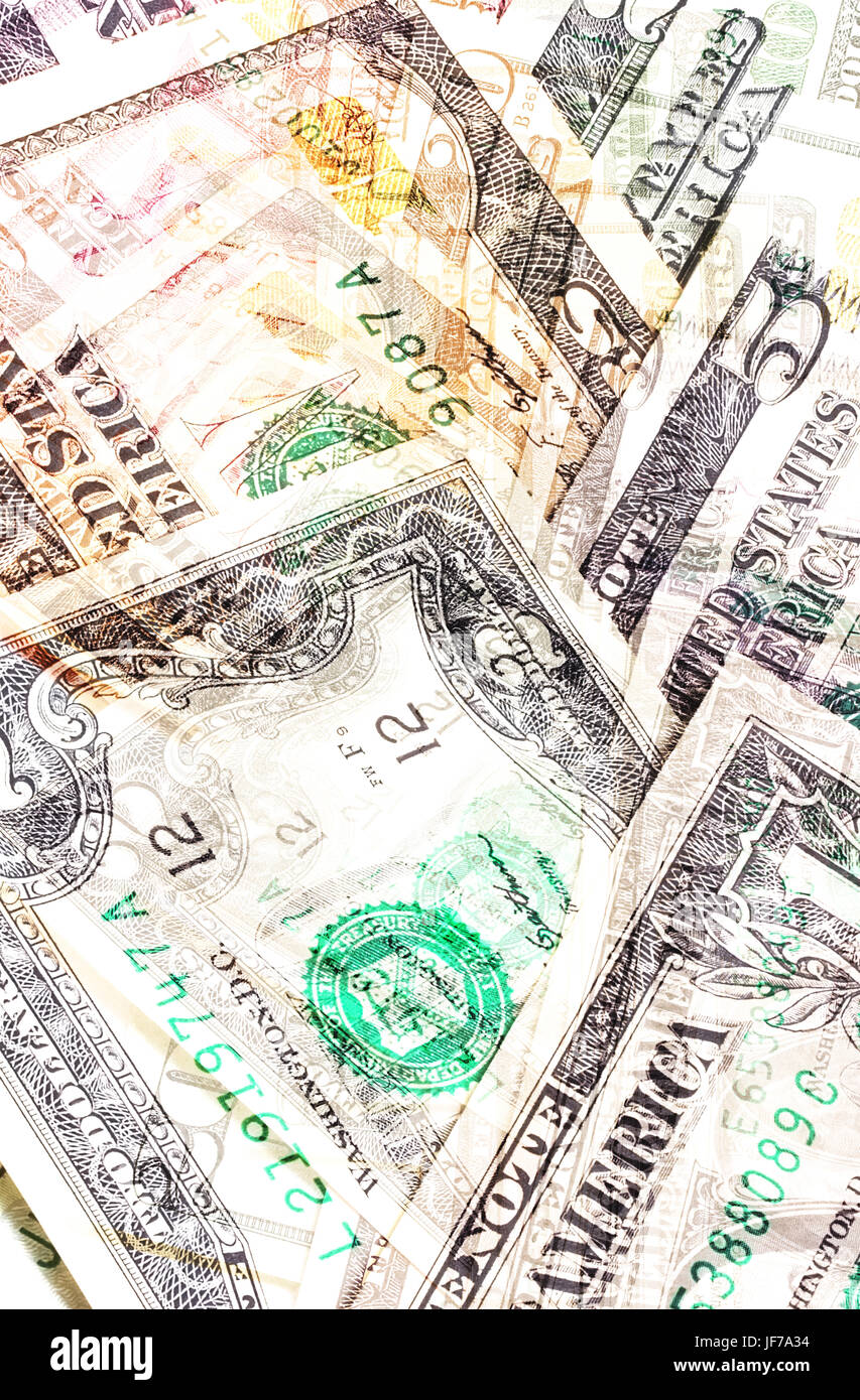 Abstract dollar bills of different denominations background Stock Photo ...