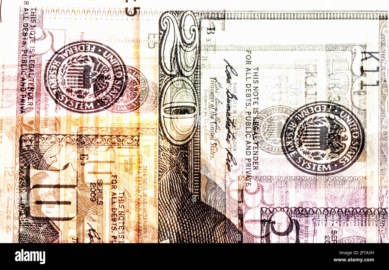 Abstract dollar bills of different denominations background Stock Photo ...