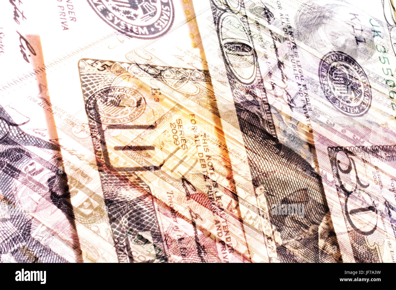 Abstract dollar bills of different denominations background Stock Photo ...