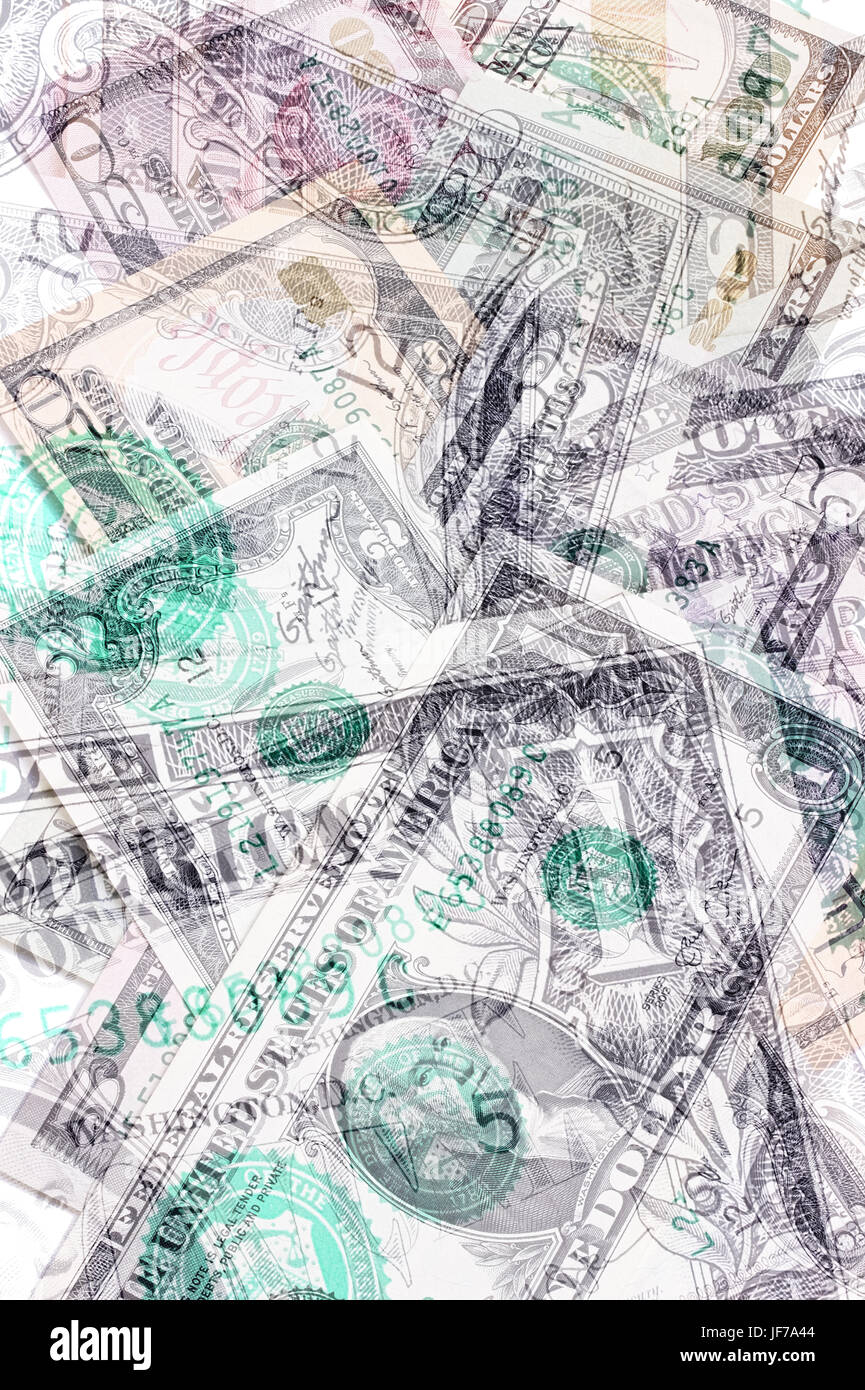 Abstract dollar bills of different denominations background Stock Photo ...