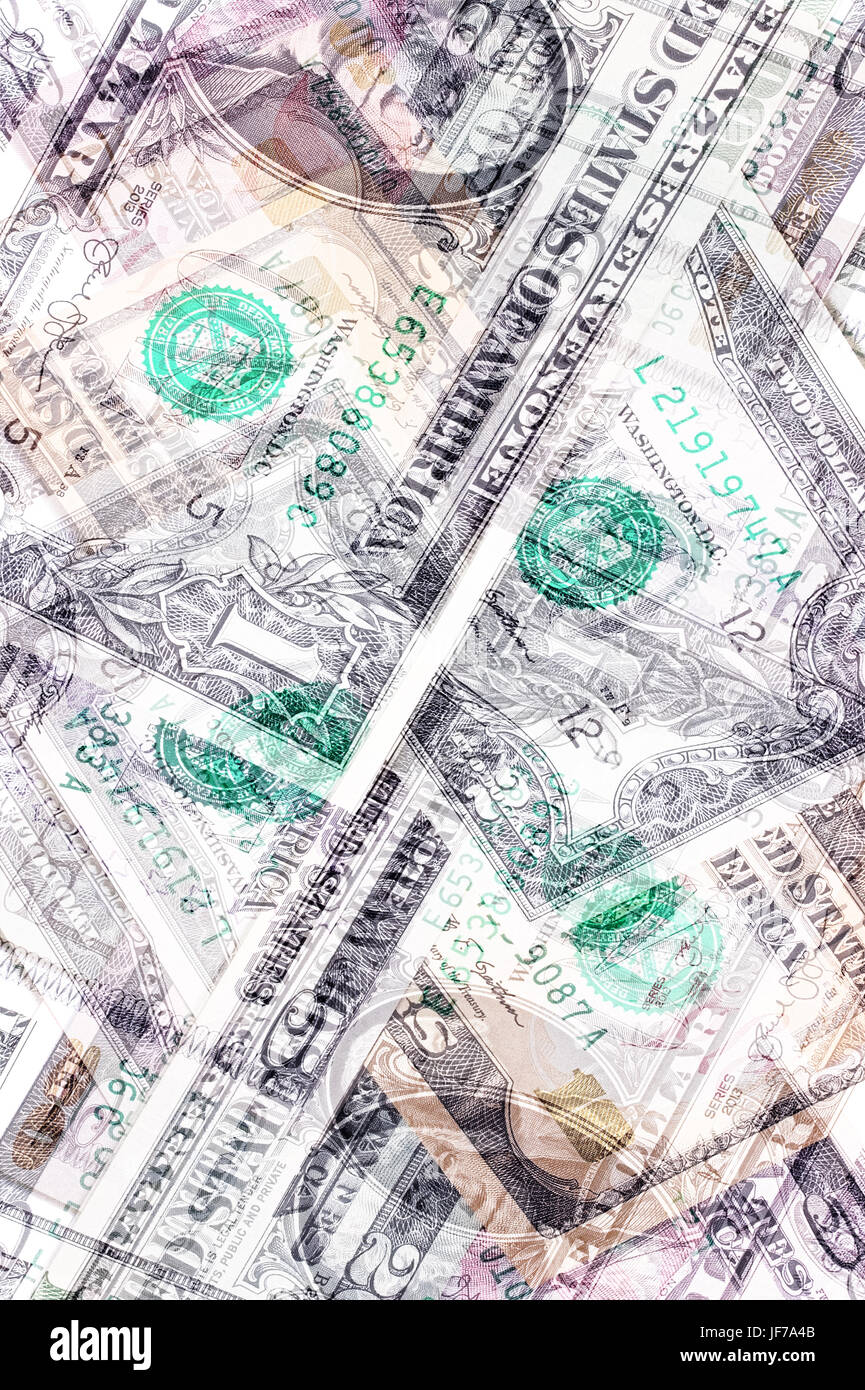 Abstract dollar bills of different denominations background Stock Photo ...