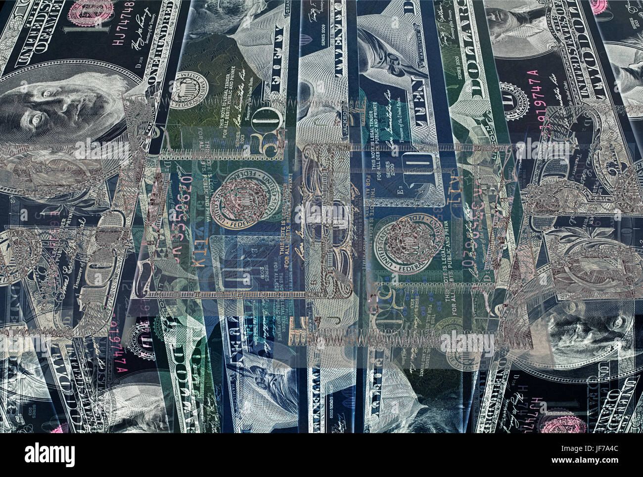Abstract dollar bills of different denominations background Stock Photo ...