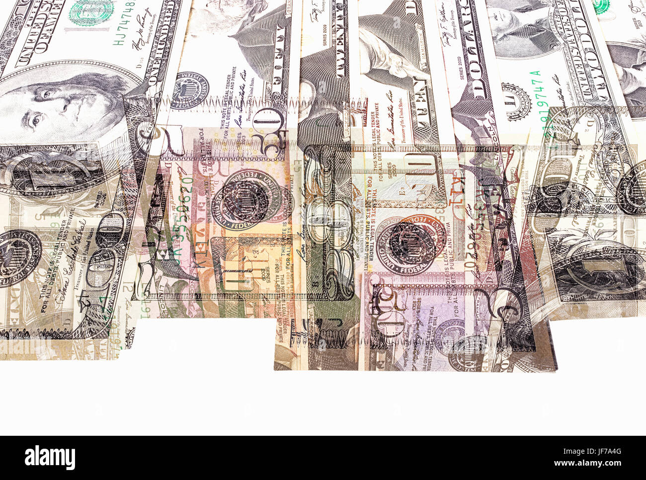 Abstract dollar bills of different denominations background Stock Photo ...