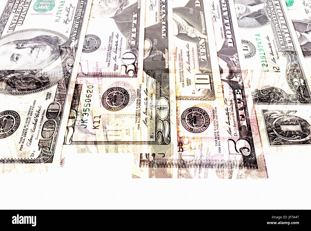 Abstract dollar bills of different denominations background Stock Photo ...