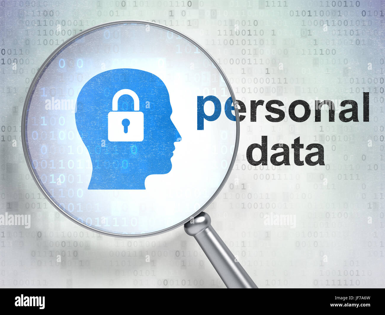 Data concept: Head With Padlock and Personal Data with optical glass ...