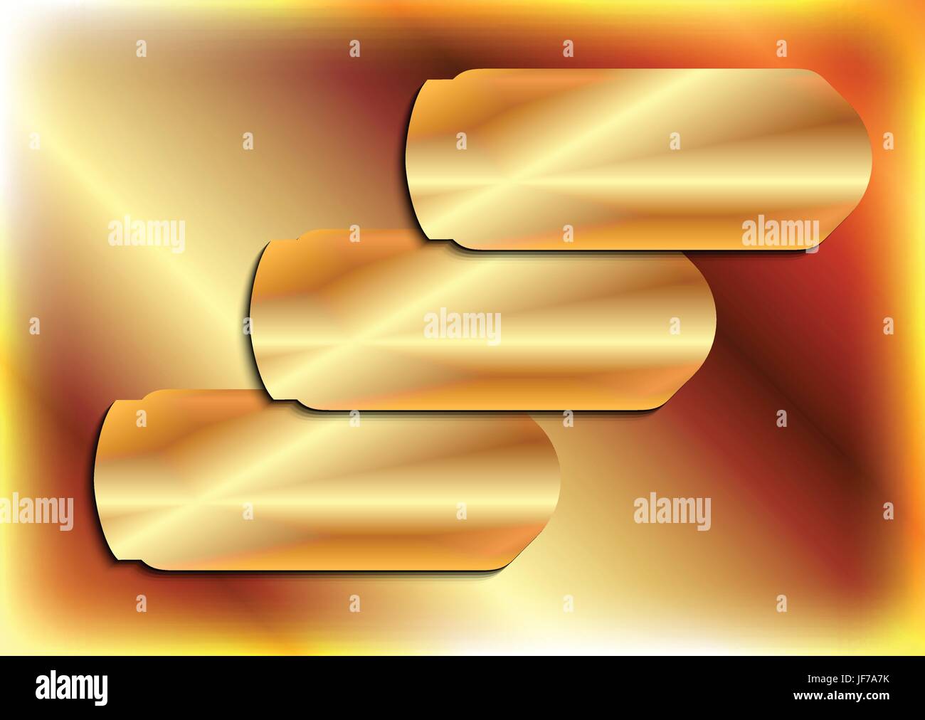 metal, brass, three, banner, glossy, metallic, gold, shadows, metal ...
