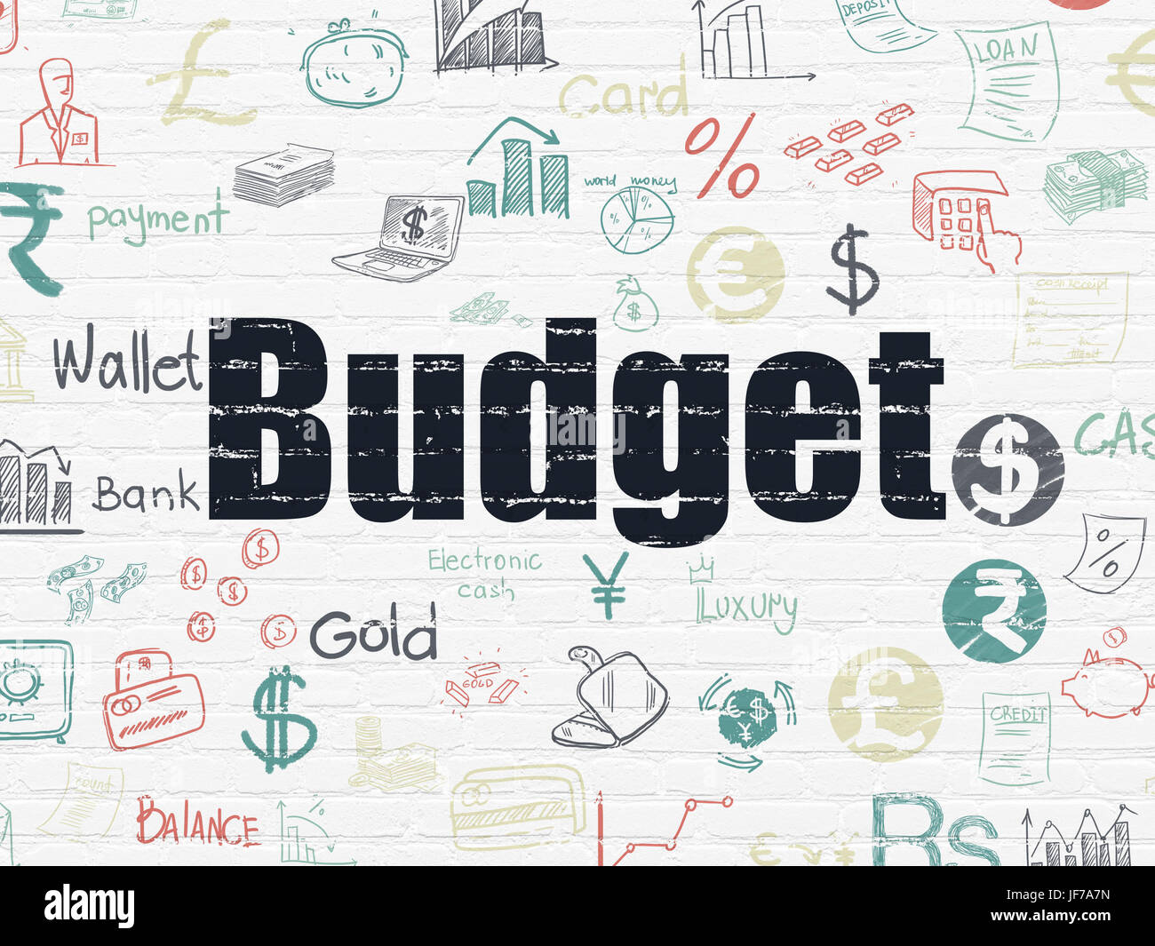 Currency concept: Budget on wall background Stock Photo - Alamy