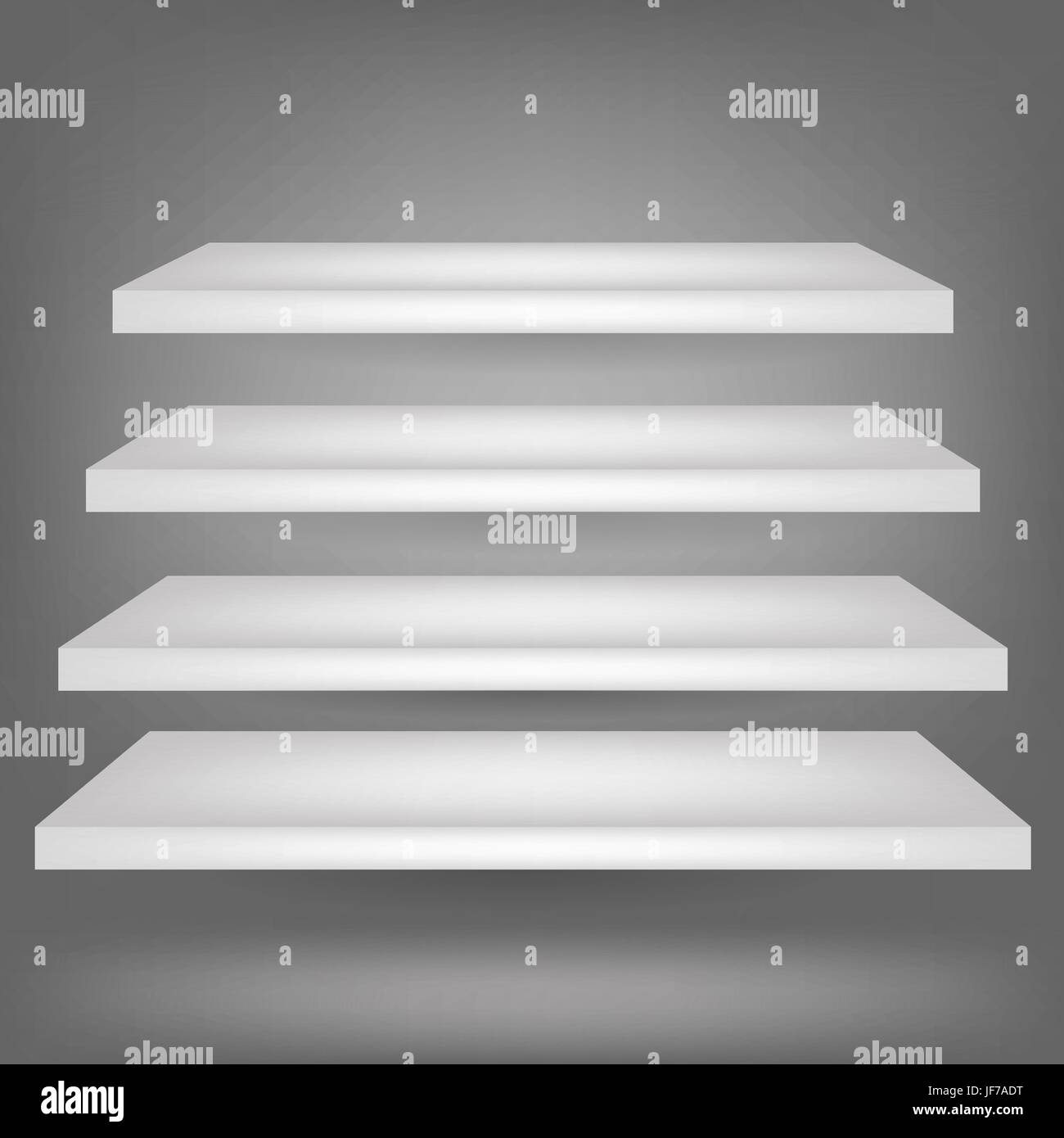 Emrty Shelves Isolated on Grey Background. Four White Realistic Shelves ...