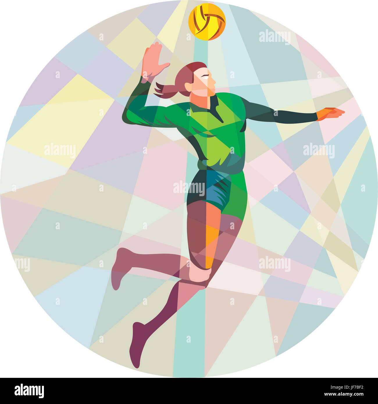 Volleyball Player Spiking Ball Jumping Low Polygon Stock Vector Image ...
