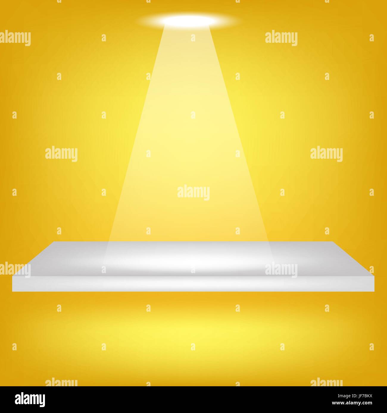 Single Empty Shelf on Yellow Background. Spotlight Illuminated the ...