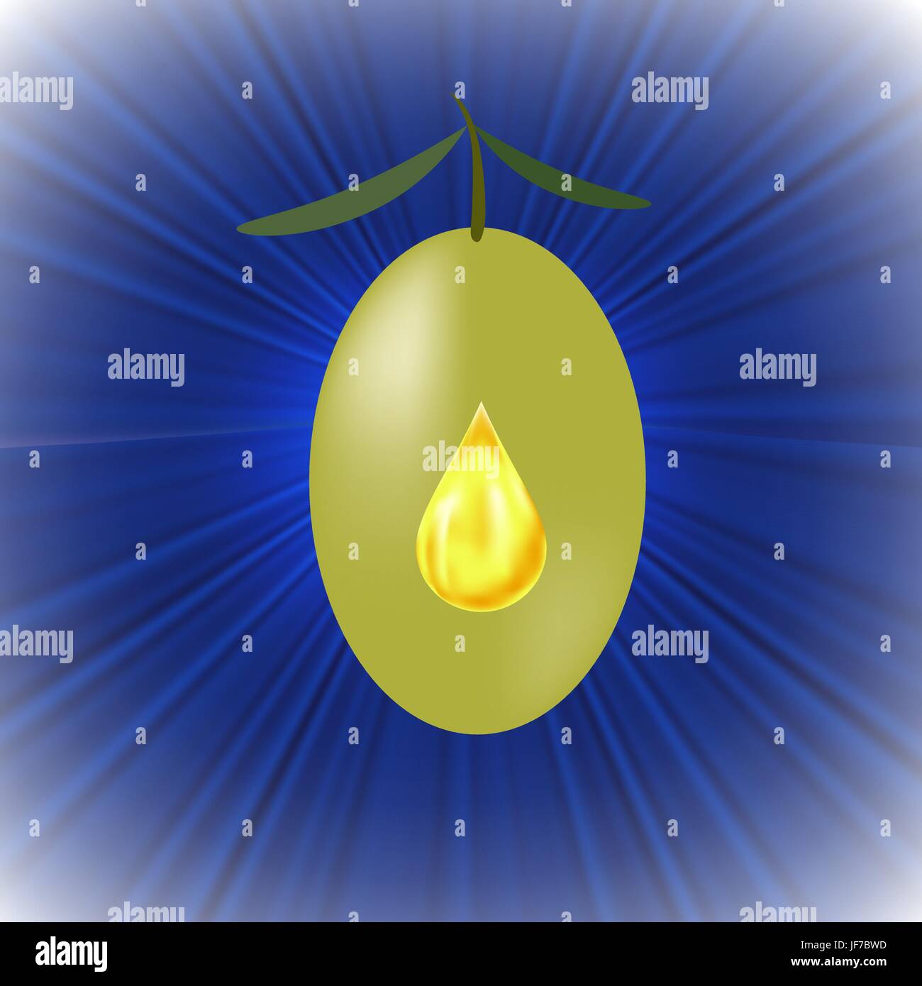 Green Olive with Olive Oil Drop on Blue Wave Background Stock Vector ...