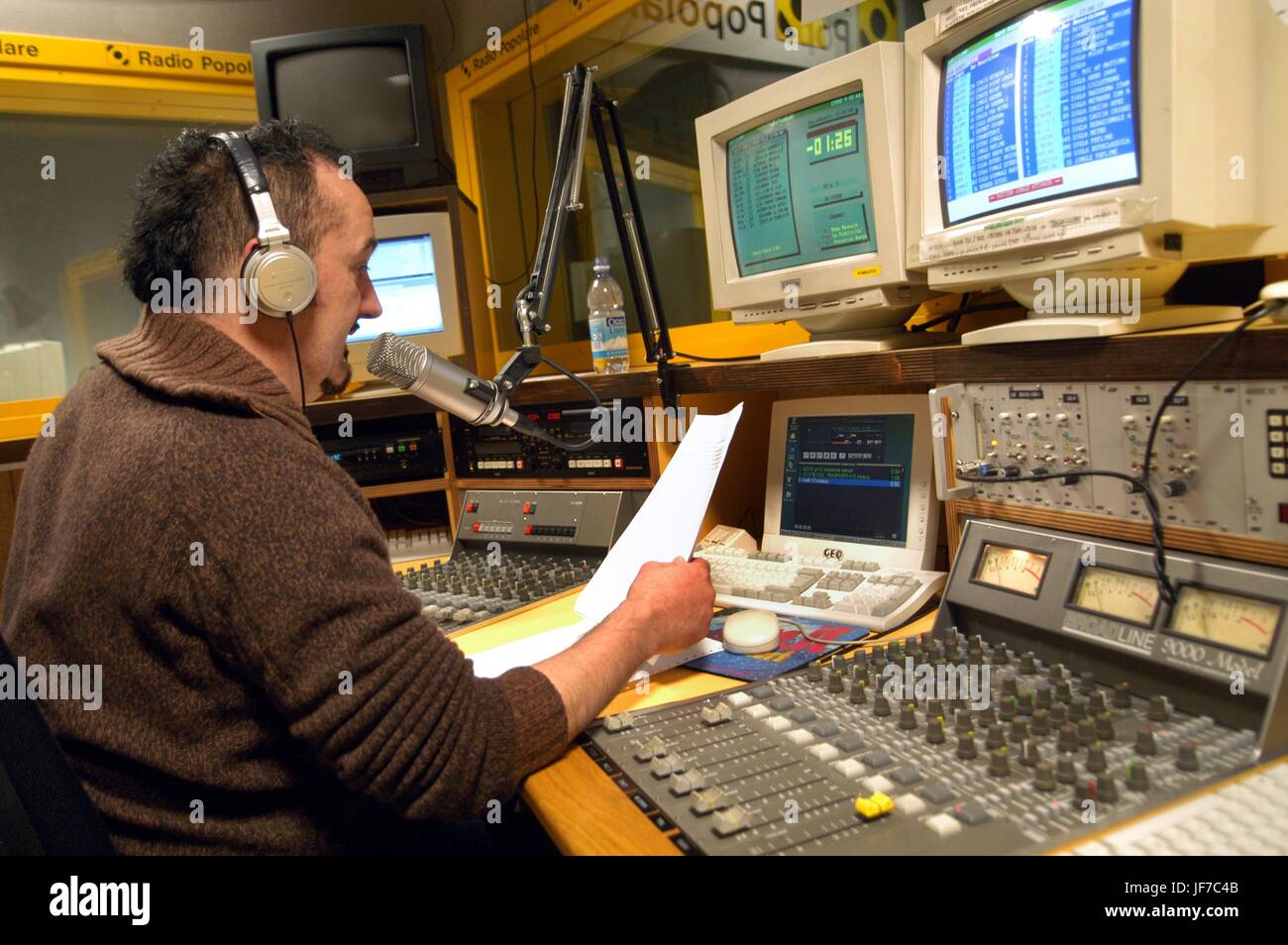 The broadcast studios of Radio Popolare, an independent radio station ...