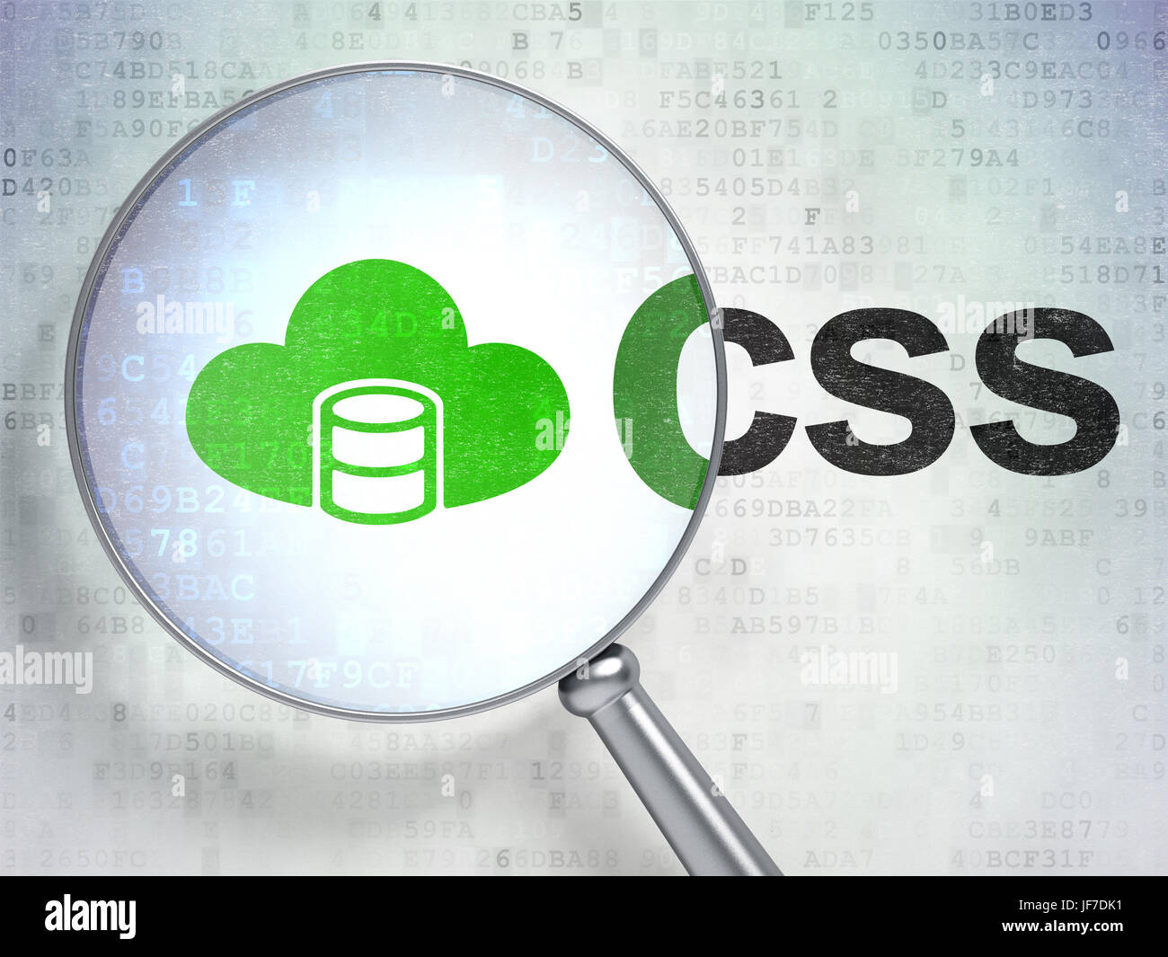 Software concept: Database With Cloud and Css with optical glass Stock Photo - Alamy