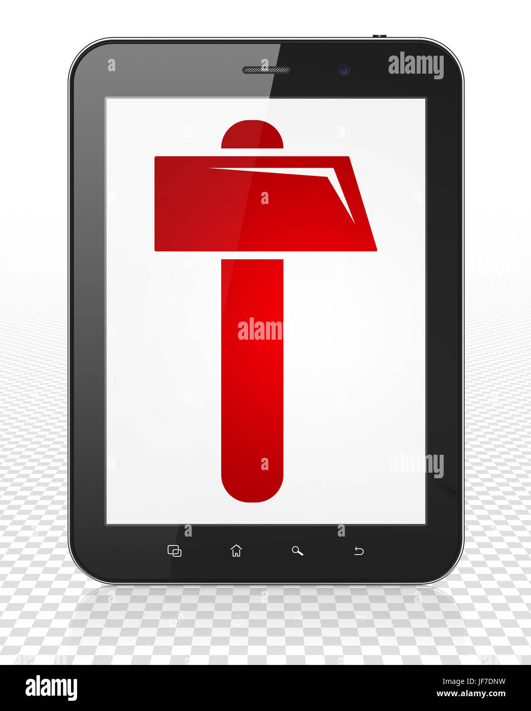 Building construction concept: Tablet Pc Computer with Hammer on ...