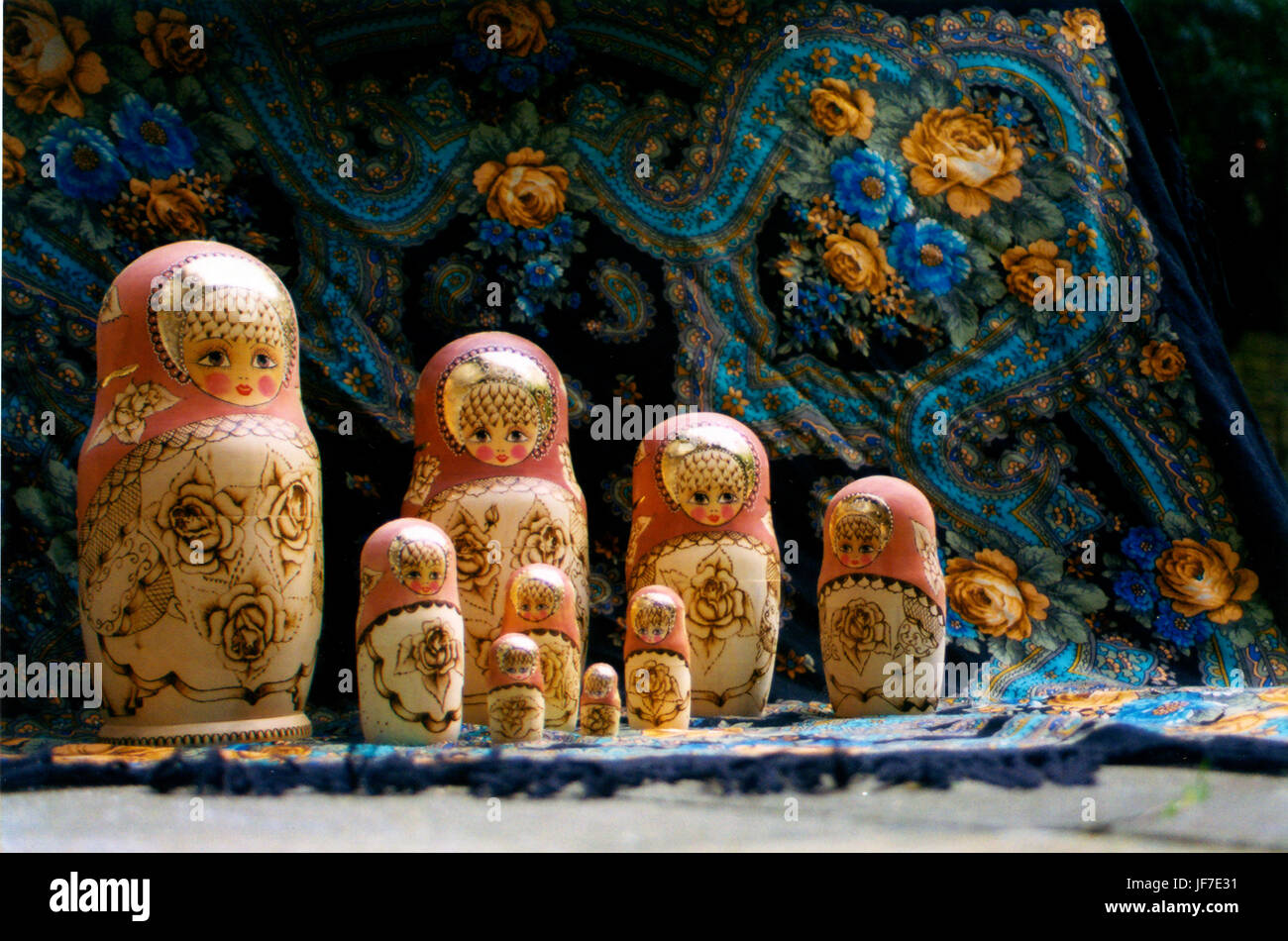 Russian Handicrafts Wooden Dolls With Traditional Woven Scarf In The