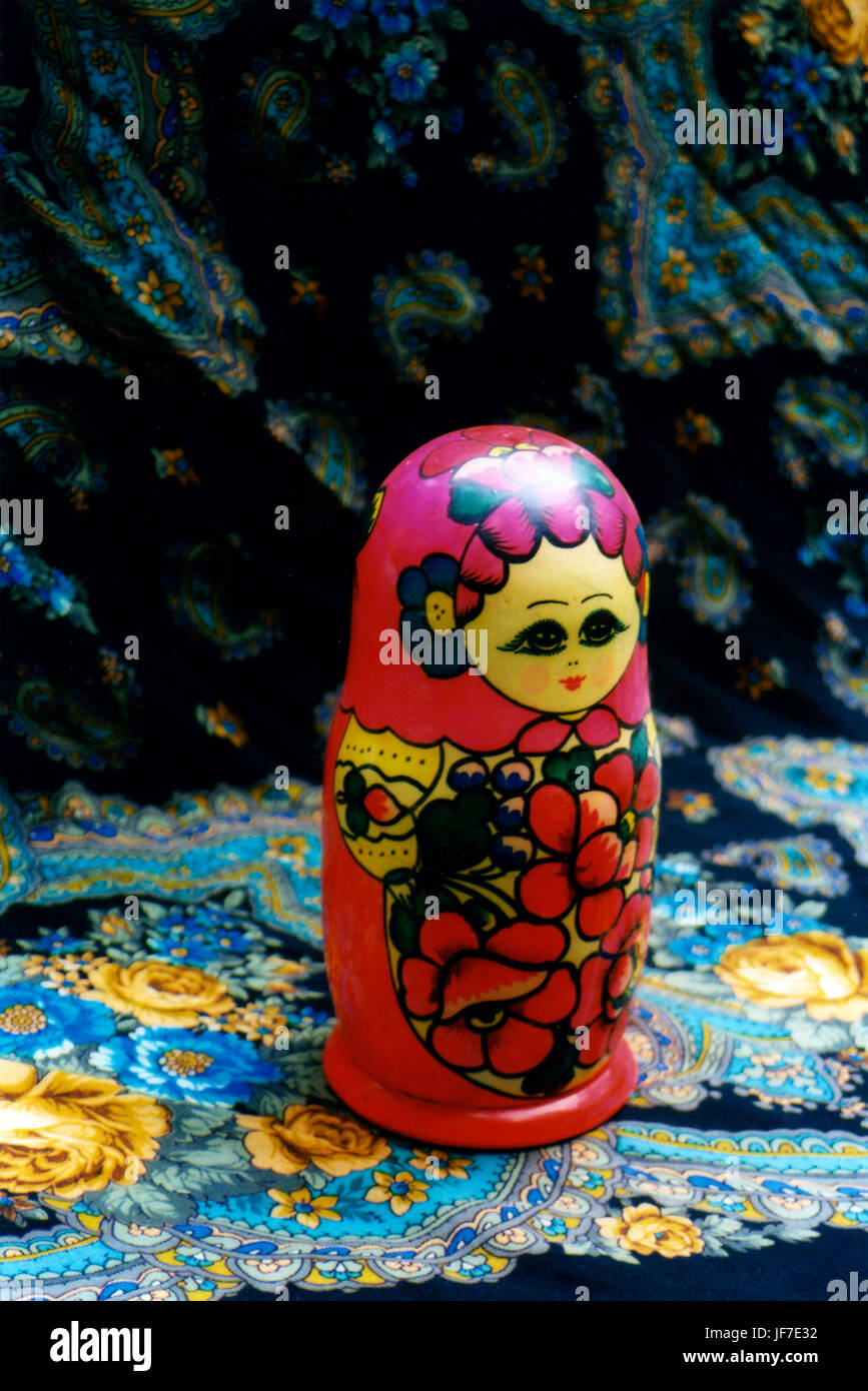 Russian Handicrafts Wooden Dolls With Traditional Woven Scarf In The