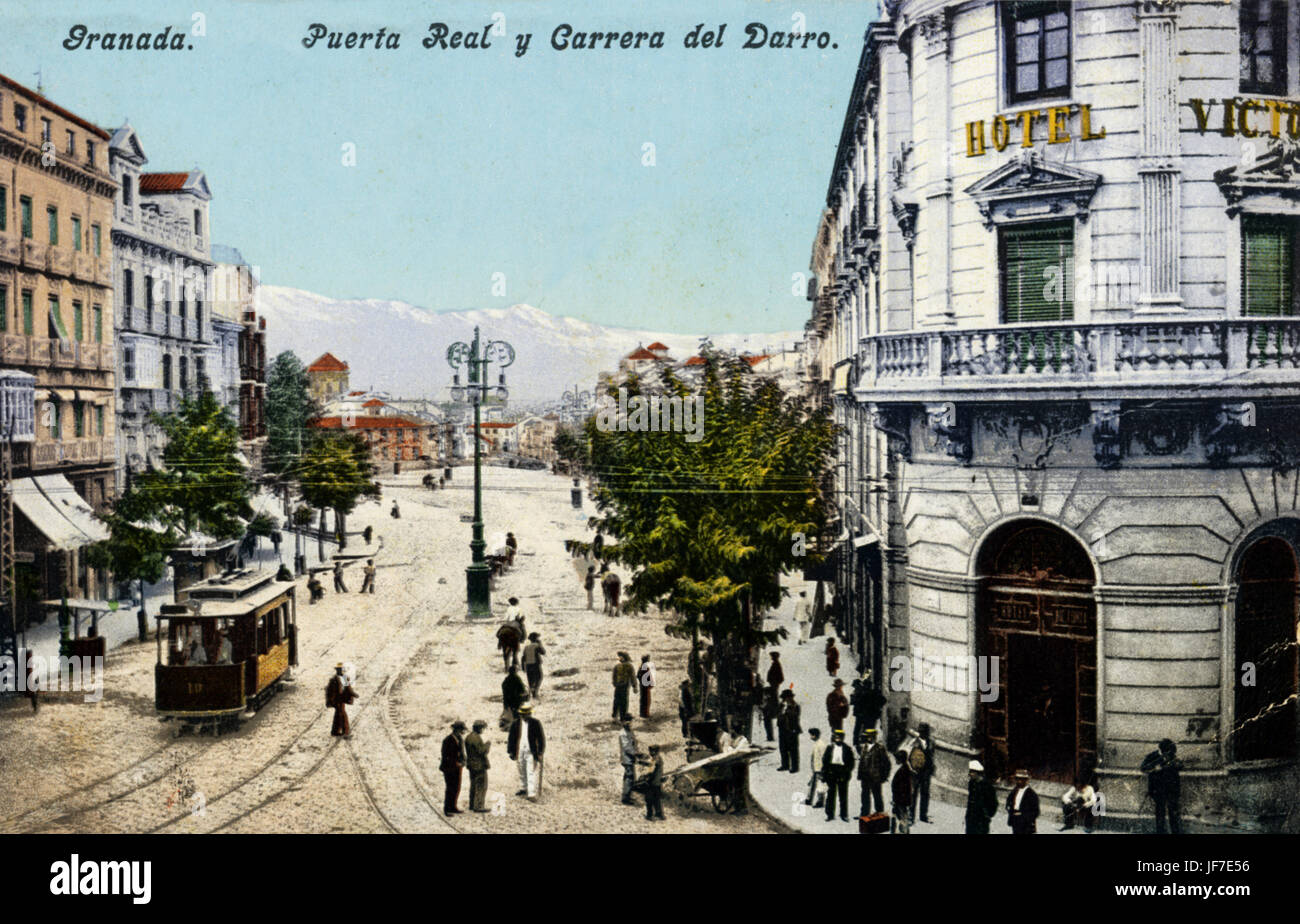Granada - Street Scene at Puerta Real y Carrera del Darro - early 20thC ...