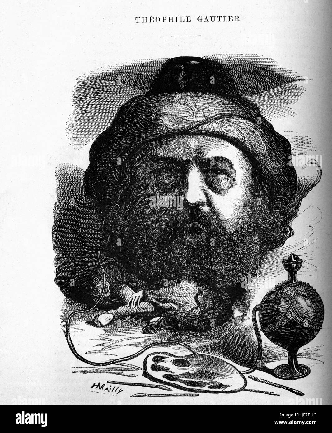 Caricature of Theophile Gautier - French poet, dramatist, writer and ...