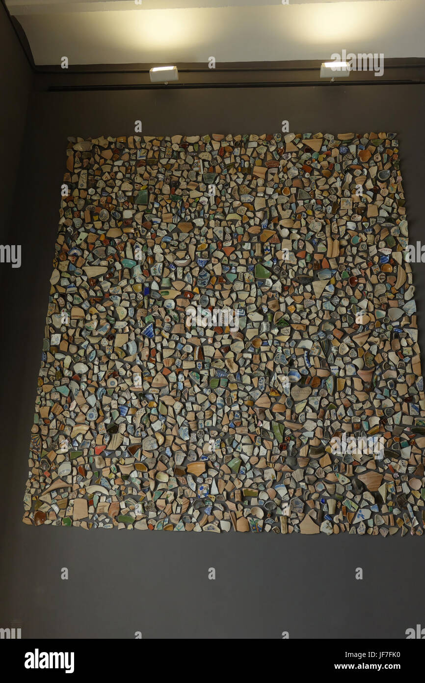 Broken pottery exhibit at the museum of the Castle of Santa Barbara ...