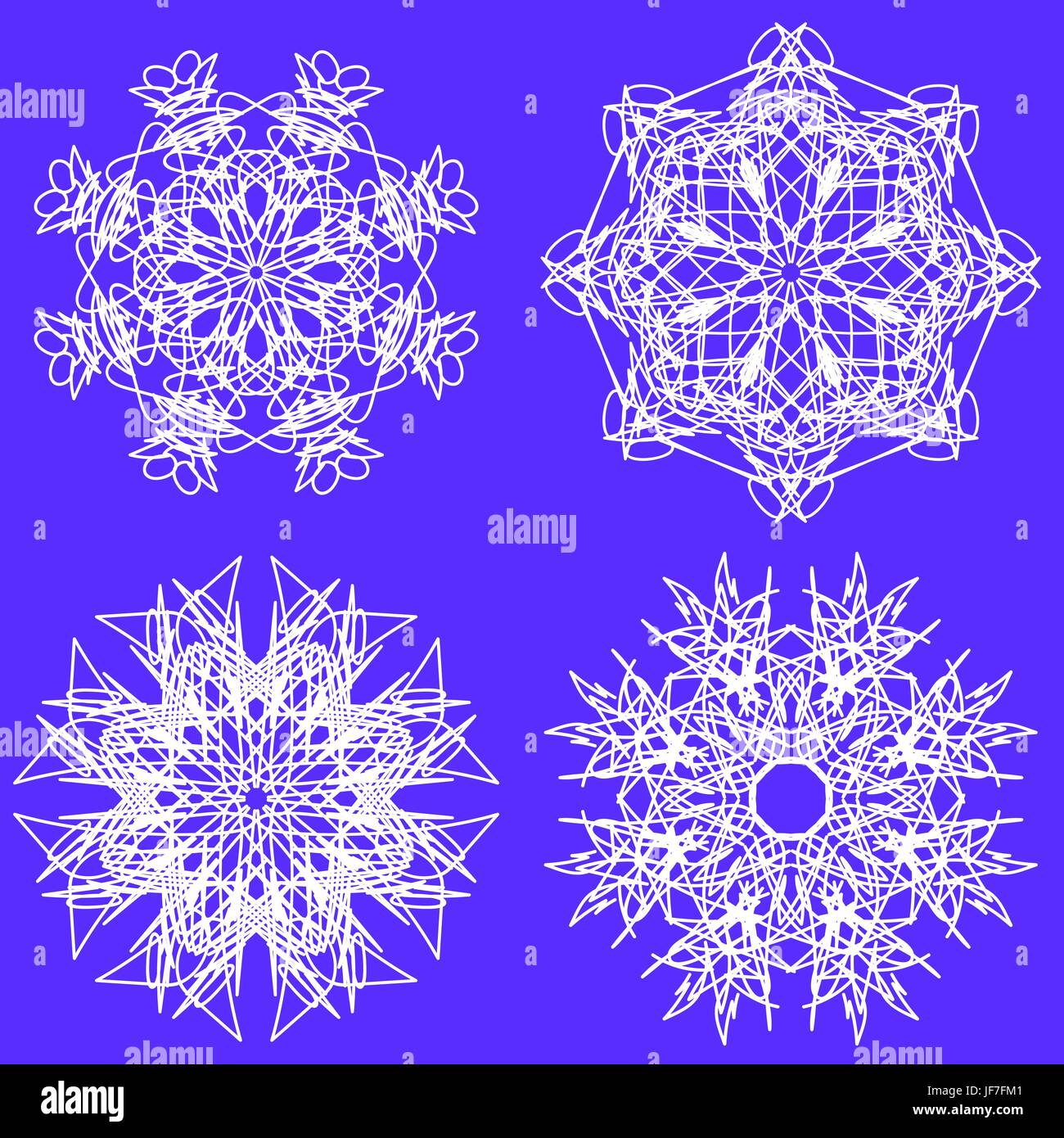 Abstract Geometric Snow Flakes Isolated on Blue Background Stock Vector ...