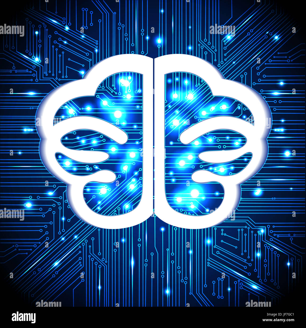 Brain, thoughts,circuit board background with glowing lines with dots ...