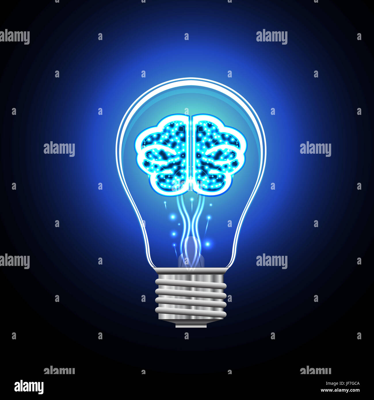 Brain with shining points in an electric bulb, concept of thinking and ...