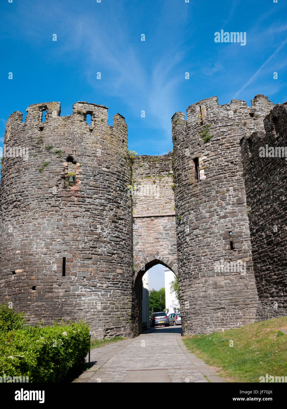 Outer walls turrets and ramparts of Conwy Castle, North Wales, UK Stock ...