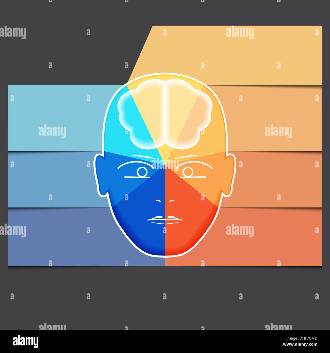 Infographic Template with abstract head, brain, place for seven ...
