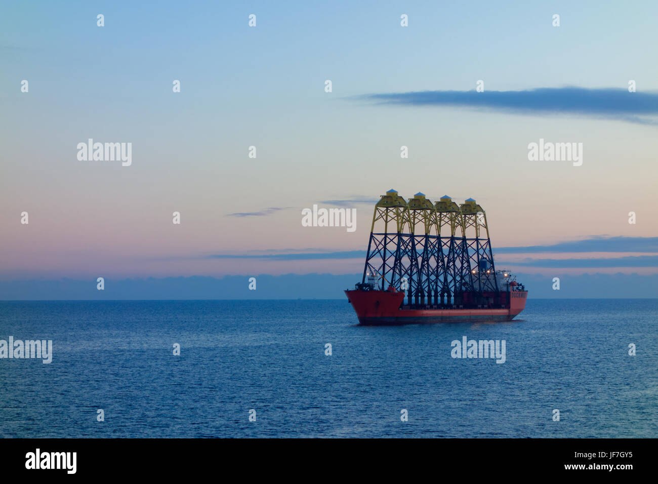 A vessel transporting the steel platform structures for the Wikinger ...