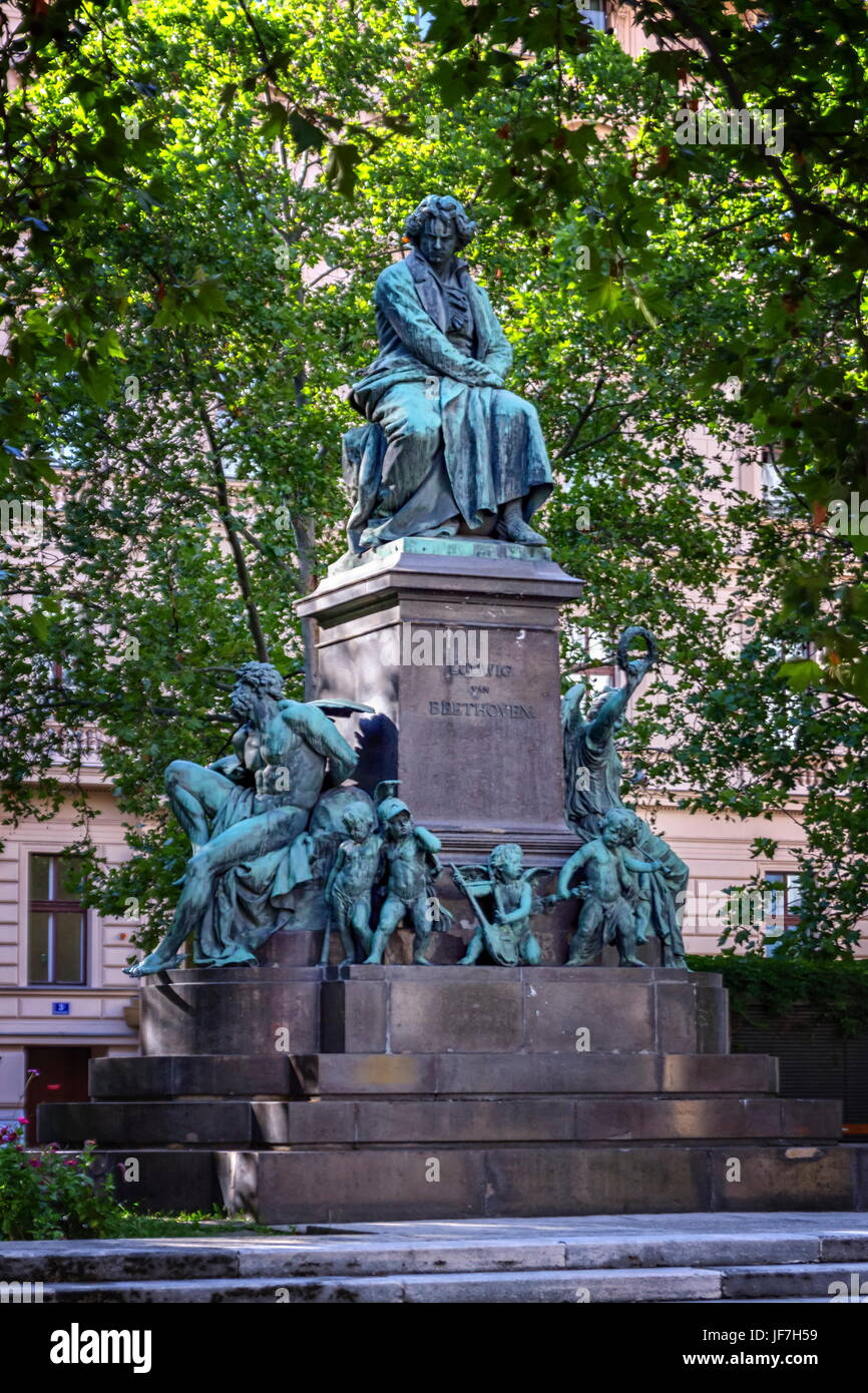 Beethoven monument on the Beethovenplatz square with lots of trees in ...