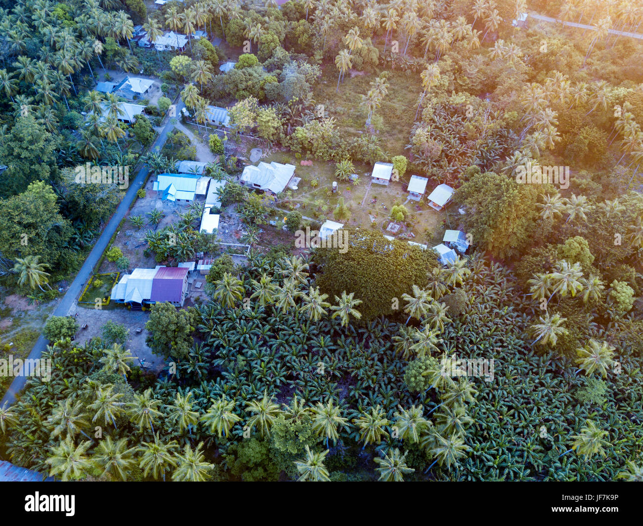 Aerial view of the village of Riung just after sunset in Flores ...