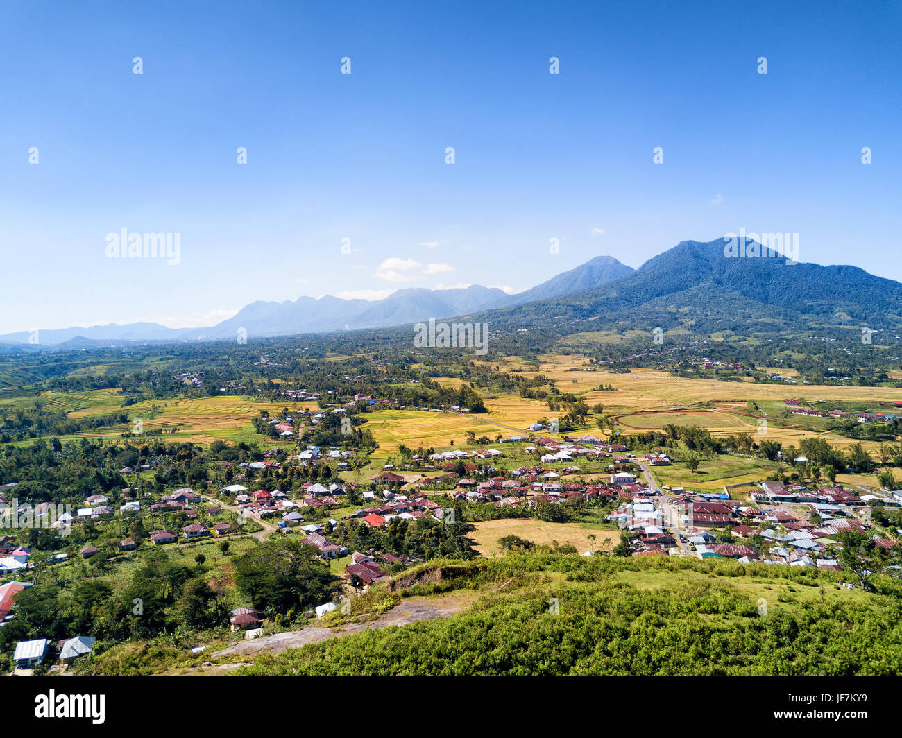 Aerial view of the viewing area for the spider rice fields near Ruteng ...