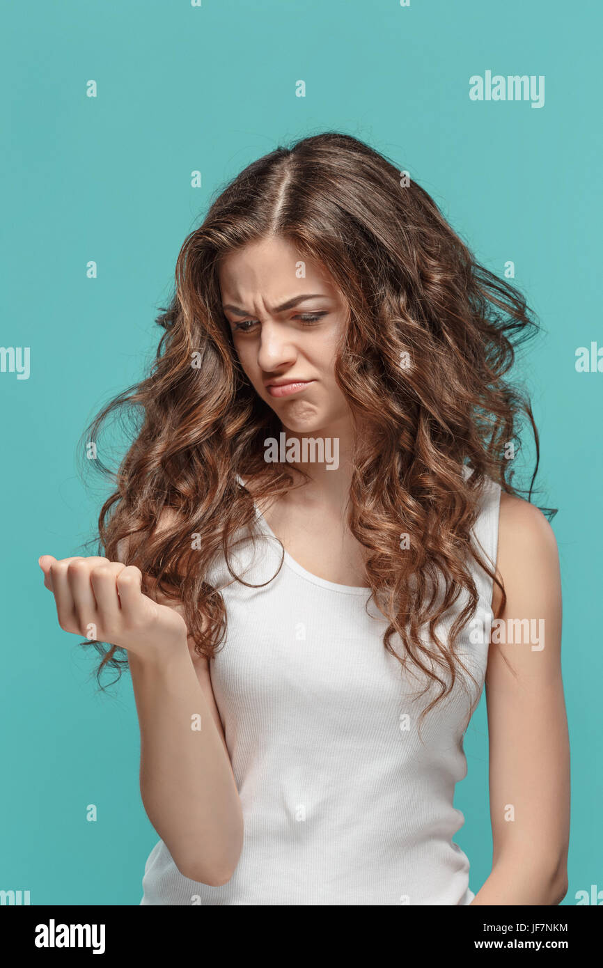 The portrait of disaffected woman on studio background Stock Photo - Alamy
