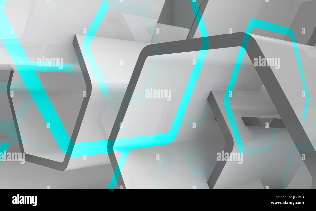 Abstract hexagonal structure with blue sections. Computer graphic ...