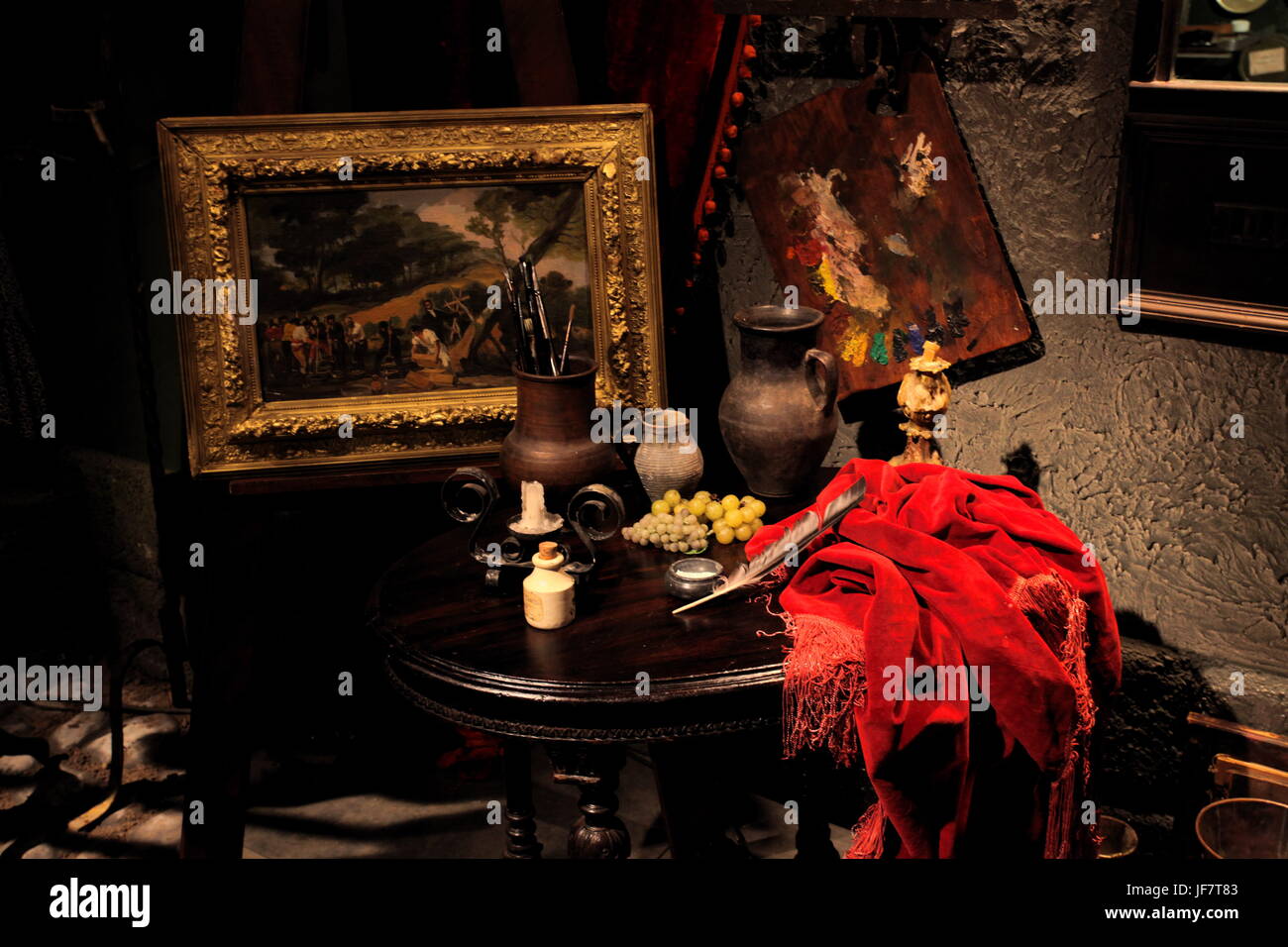 painting drapery, table, items of Artistic Workshop Stock Photo - Alamy