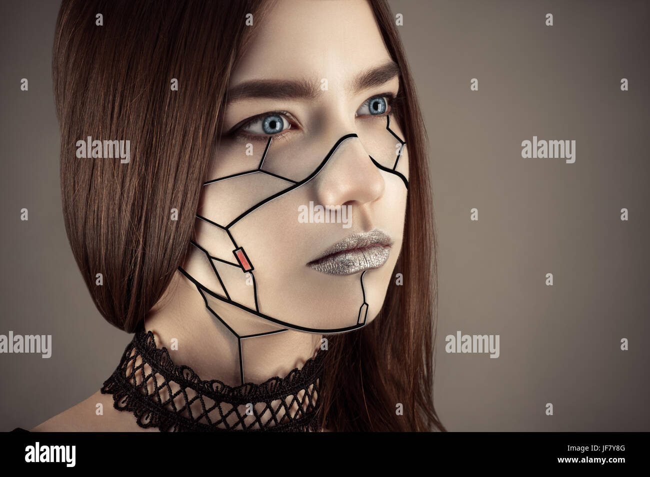 beautiful girl make up in cyberpunk style Stock Photo - Alamy