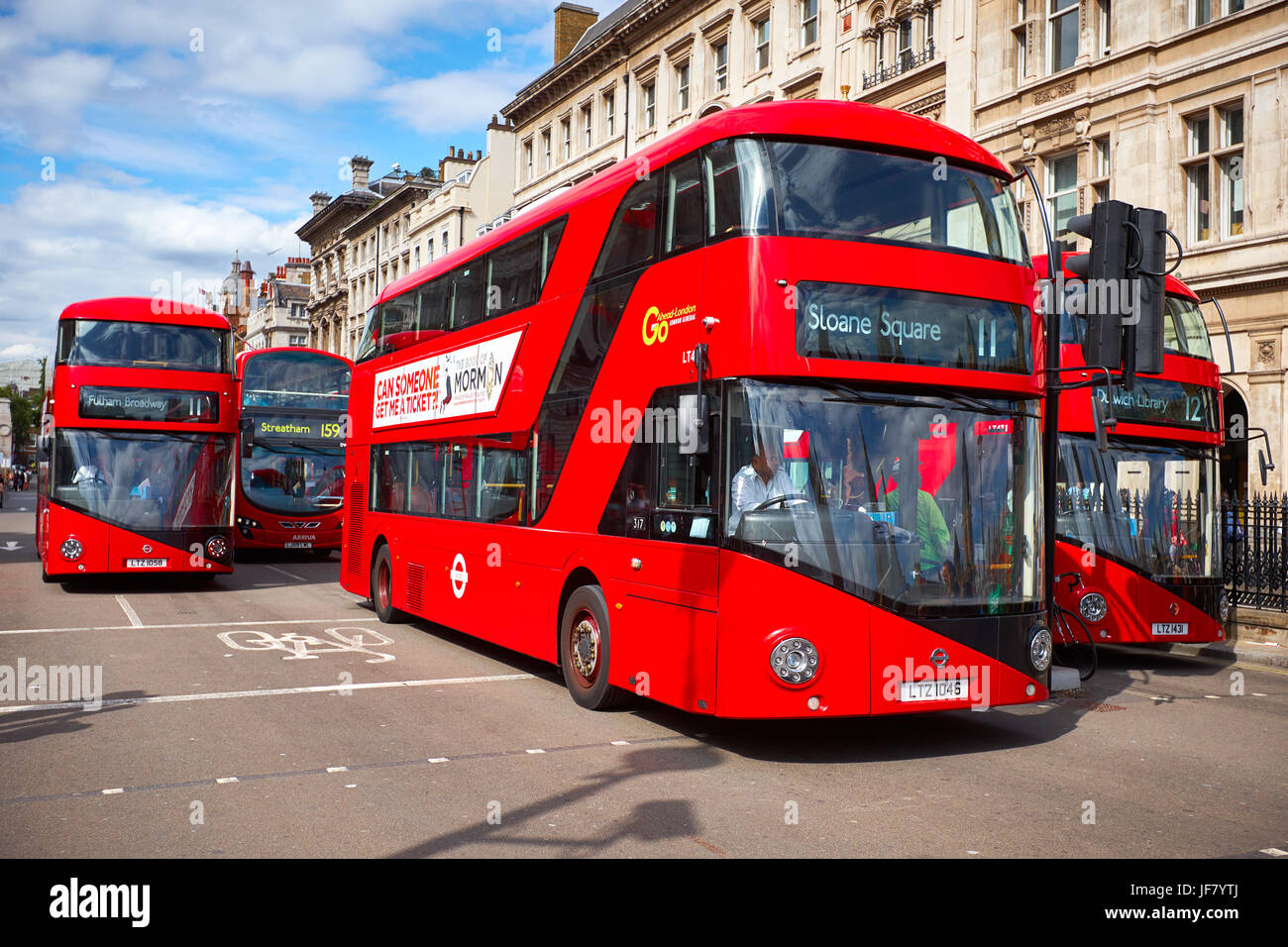 The new Routemaster buses on Whitehall in central London Stock Photo ...