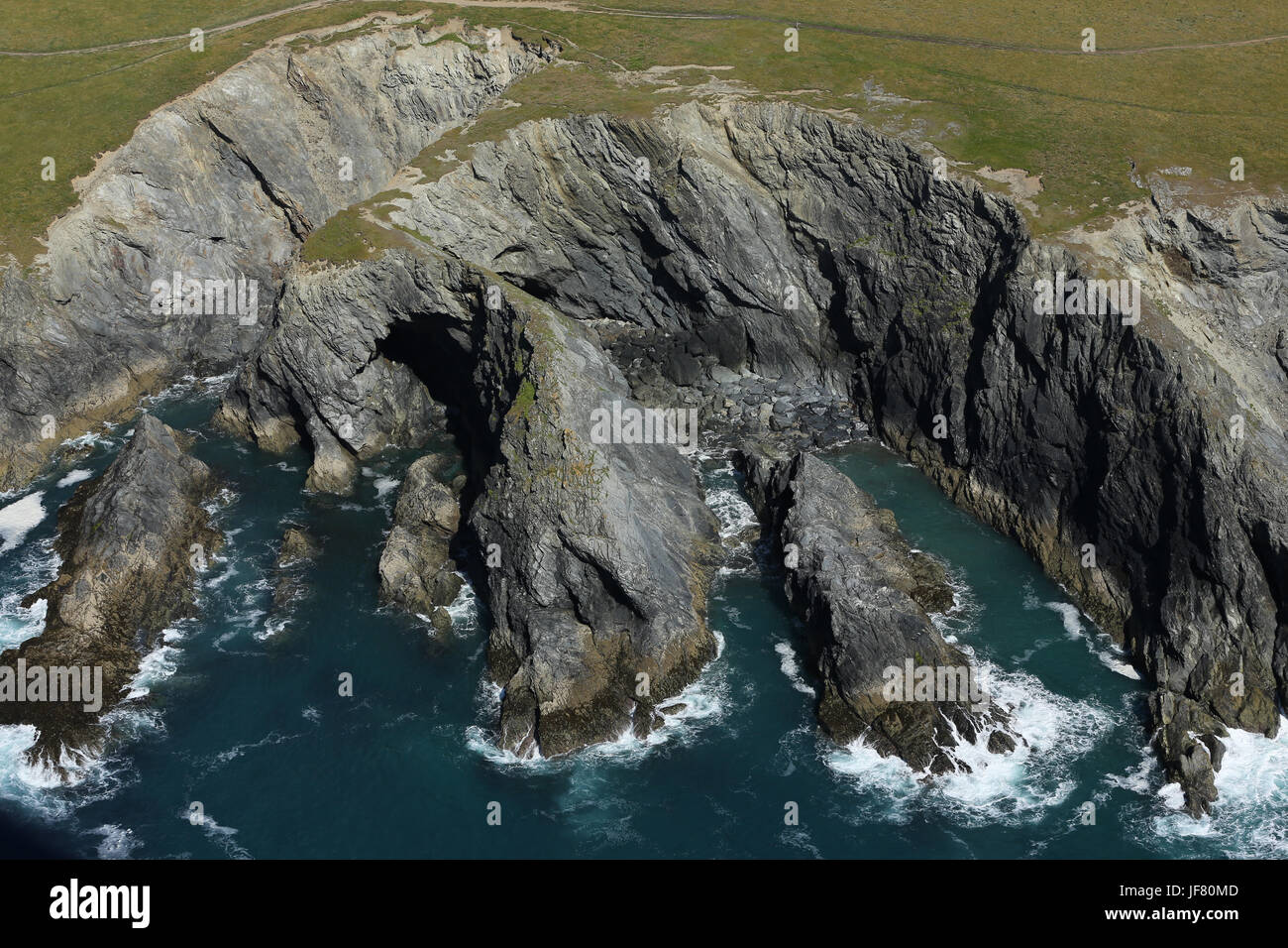 Aerial view of Cornish coastal rock formation taken from the air Stock ...