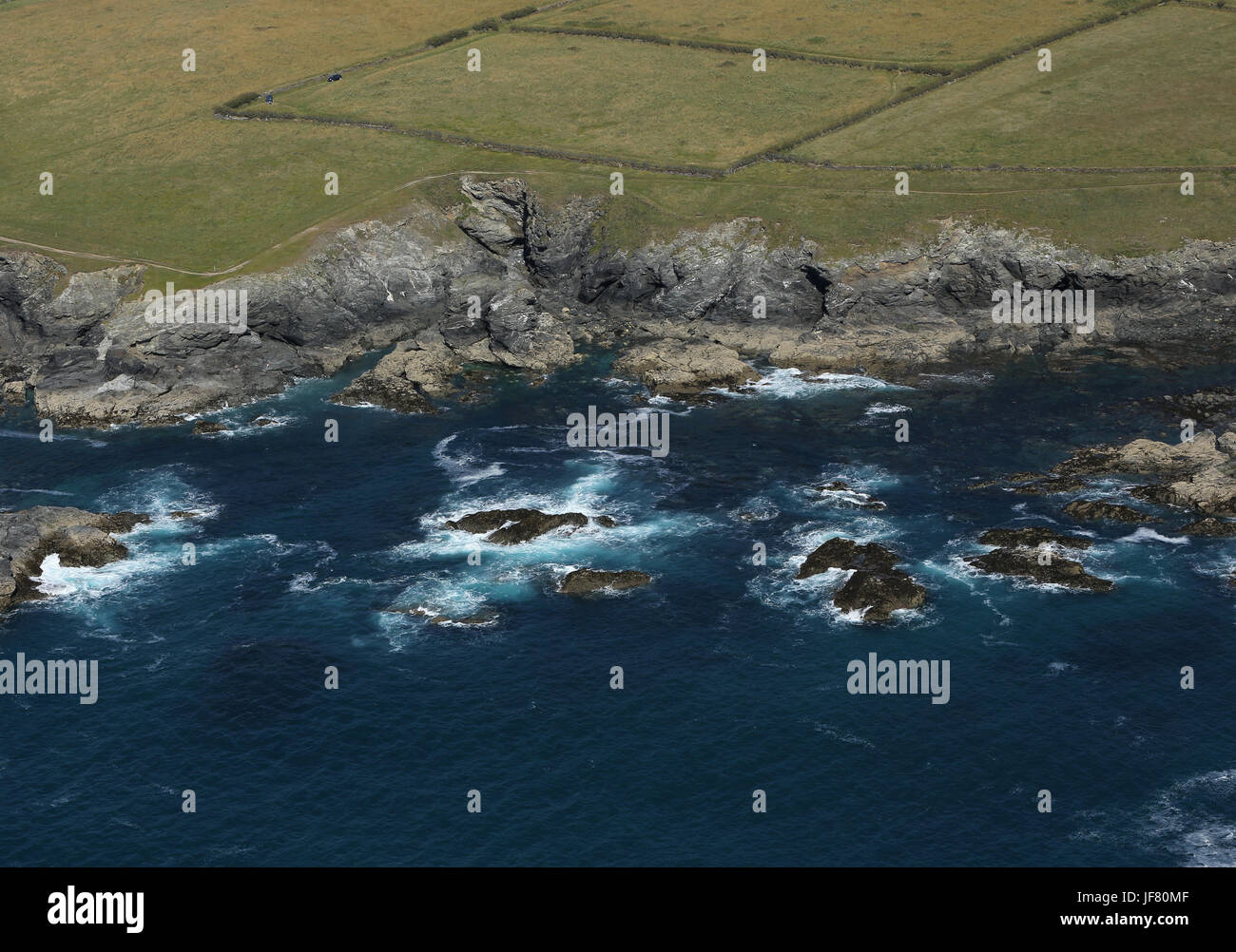 Aerial view of Cornish coastal rock formation taken from the air Stock ...