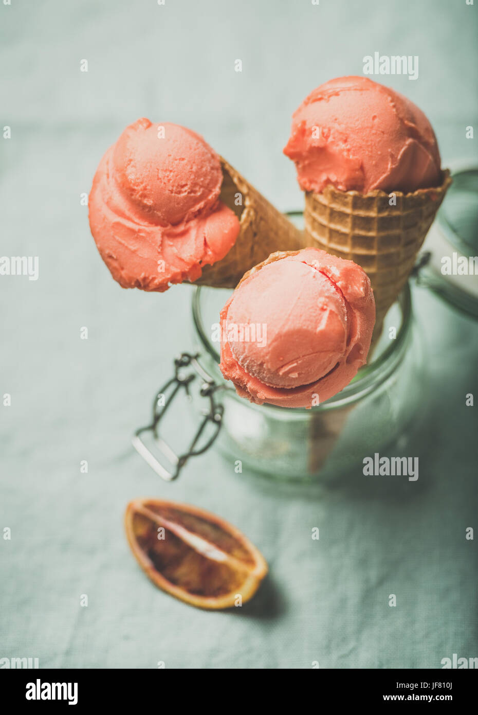 Refreshing summer blood orange ice cream over towel background Stock ...