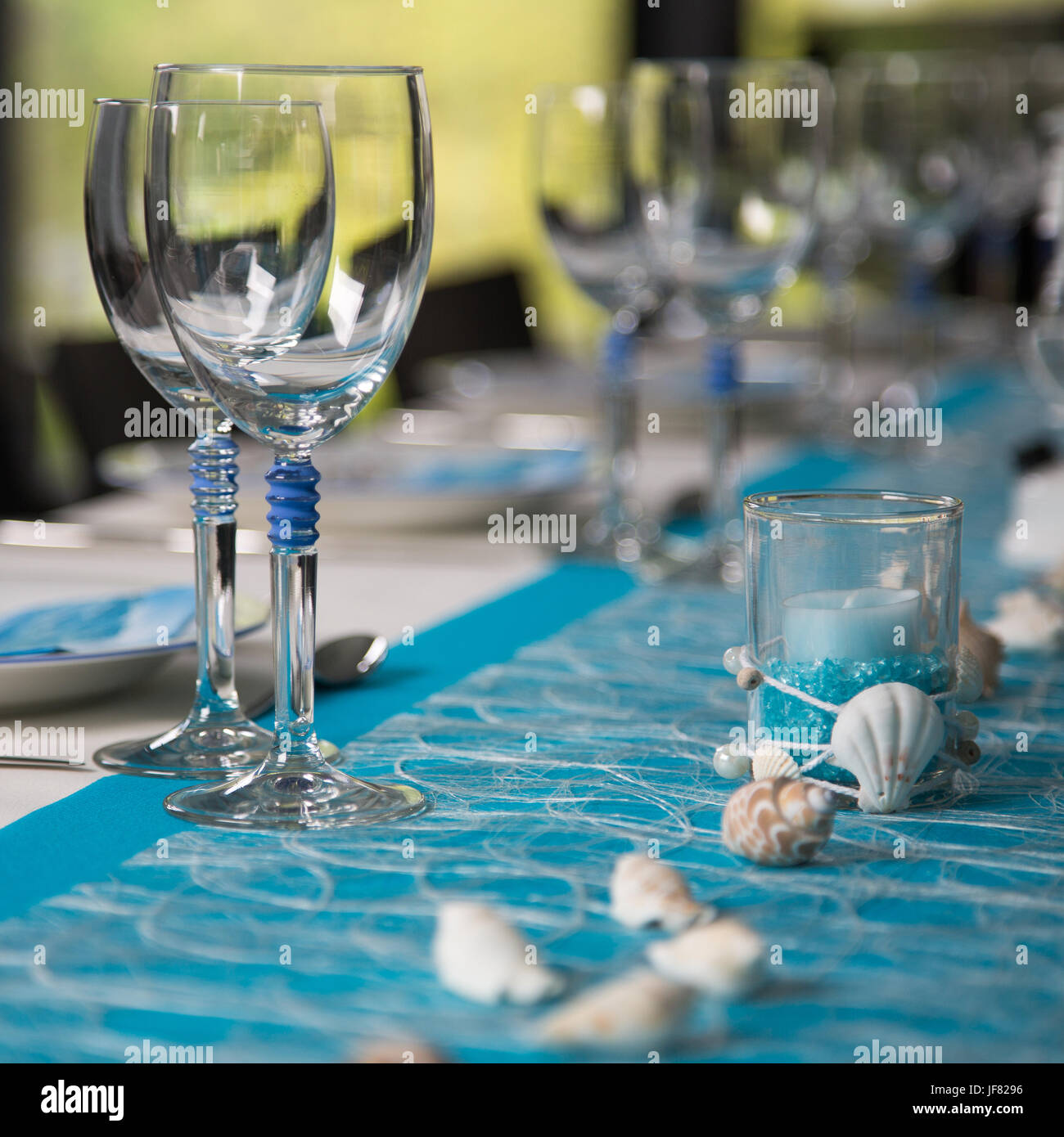 Blue table arrangement Stock Photo - Alamy
