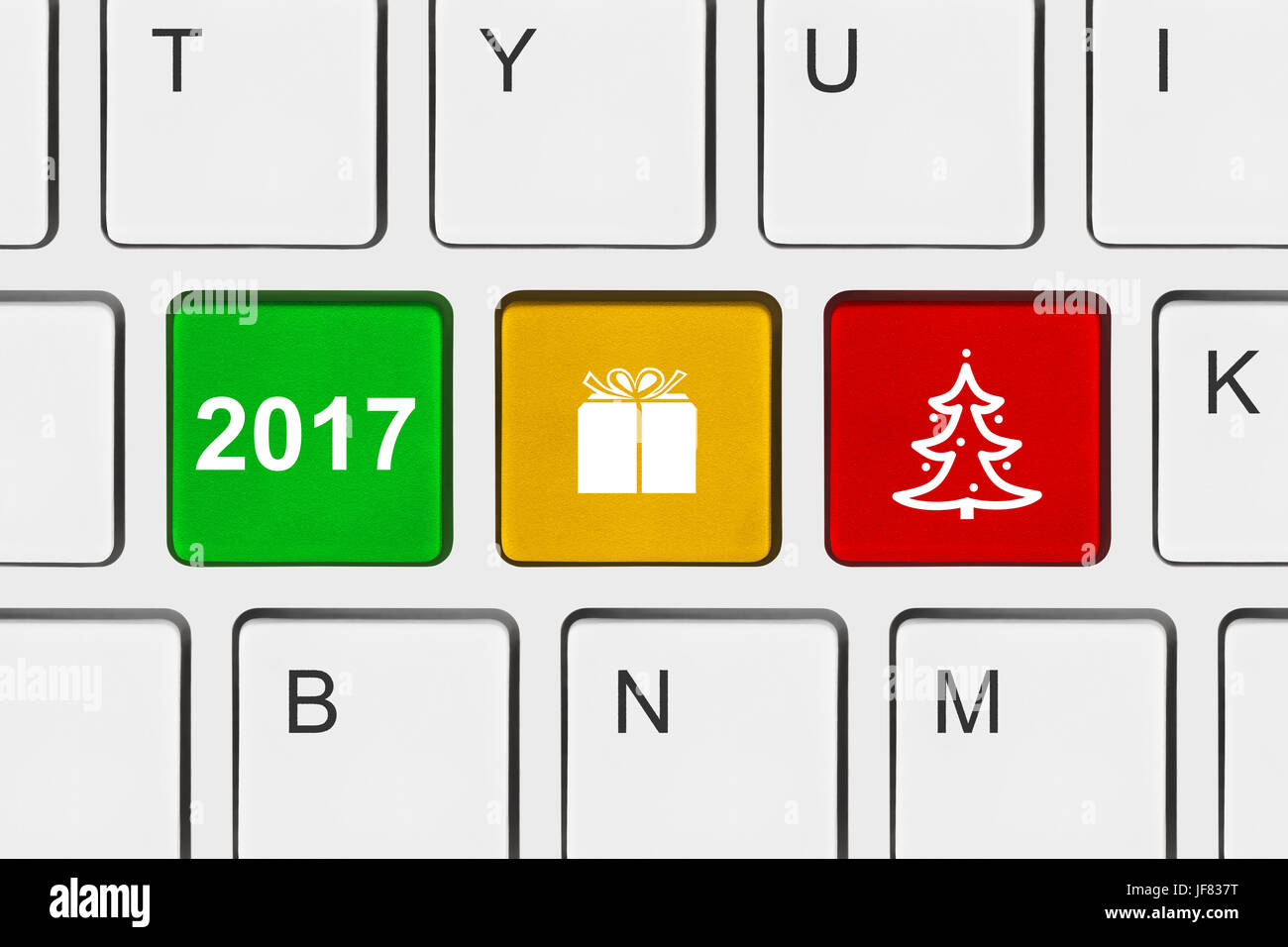 Computer keyboard with New Year keys Stock Photo - Alamy